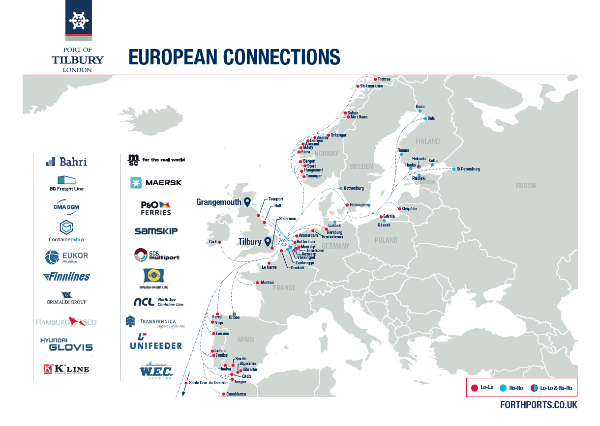 Forth Ports European Routing Map & UK Rail Routes | Forth Ports